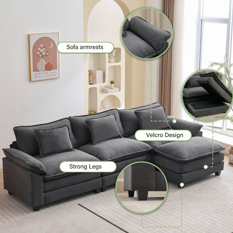 Latitude Run® 120" Sectional Sofa Comfy Cloud Couch for Living Room Modern Sofa Sleeper Deep ...